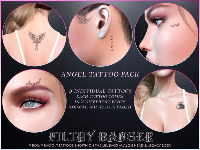 Second Life Marketplace - FB - Angel tattoo pack - angel tattoos